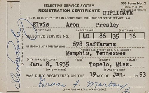 ELVIS PRESLEY Signed US Selective Service System Draft Notice RARE ...