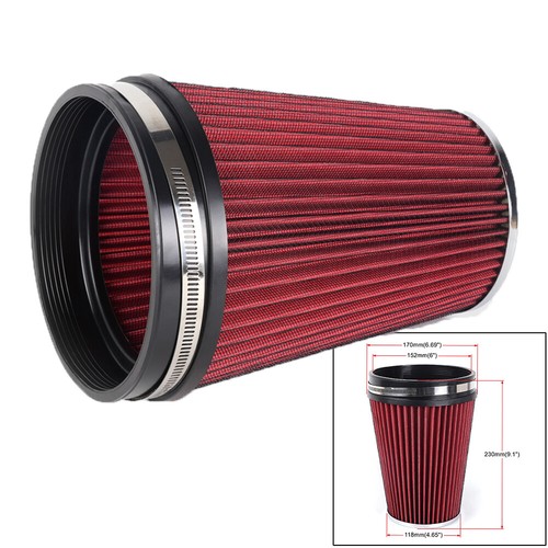 Red 6" 152mm Universal Inlet Truck Air Intake Cone Replacement Dry Air ...
