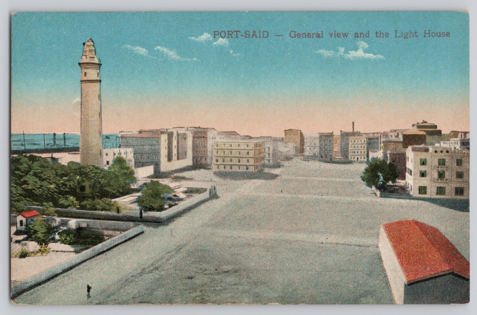 Postcard Lot of 9 Egypt Port Said Color Lithograph Street View Statue ...