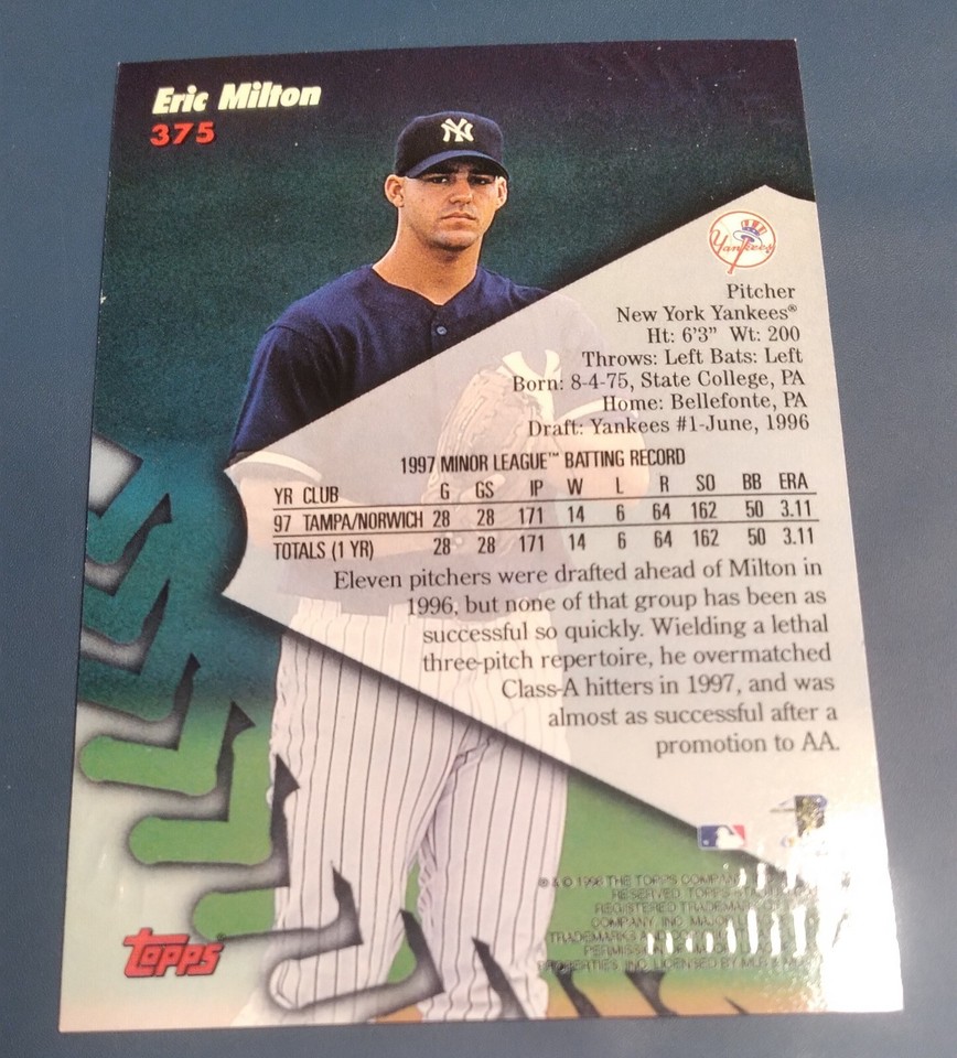 1998 Topps Stadium Club Eric Milton IP Signed Yankees Baseball Card | eBay