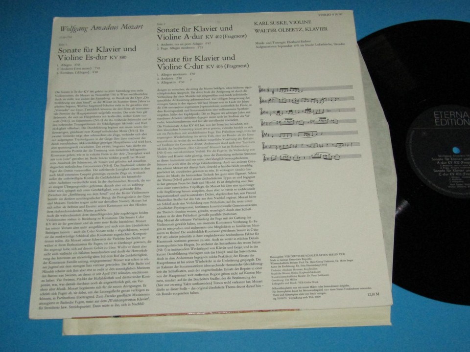 Karl Suske, Walter Olbertz / Mozart: Violinsonaten (1974, Eterna 8 26 ...