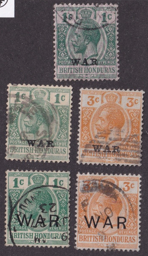 MATT'S STAMPS BRITISH HONDURAS SCOTT #MR1-MR5 GEORGE V ISSUES OF 1916 ...