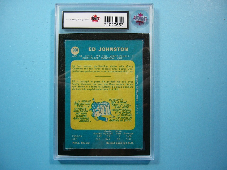 1969/70 O-PEE-CHEE NHL HOCKEY CARD #200 ED JOHNSTON KSA 7.5 NM+ SHARP ...