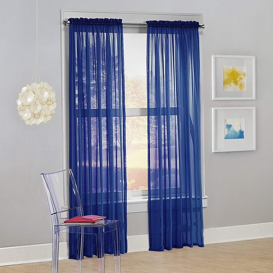 Decotex Set of 2 Sheer Voile Transparent Window Treatment Curtain Panel ...