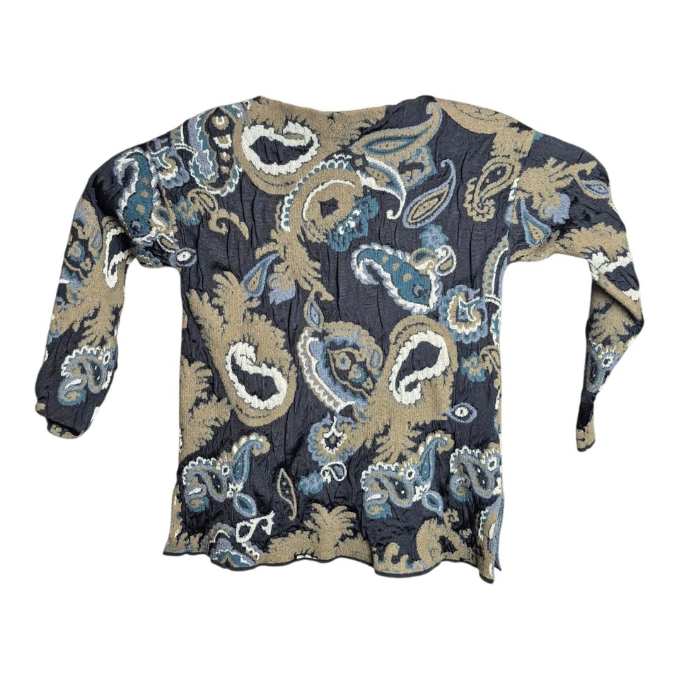 Lafayette 148 Women’s L Wool Blend Paisley Sweater Black Teal Gold Slit ...