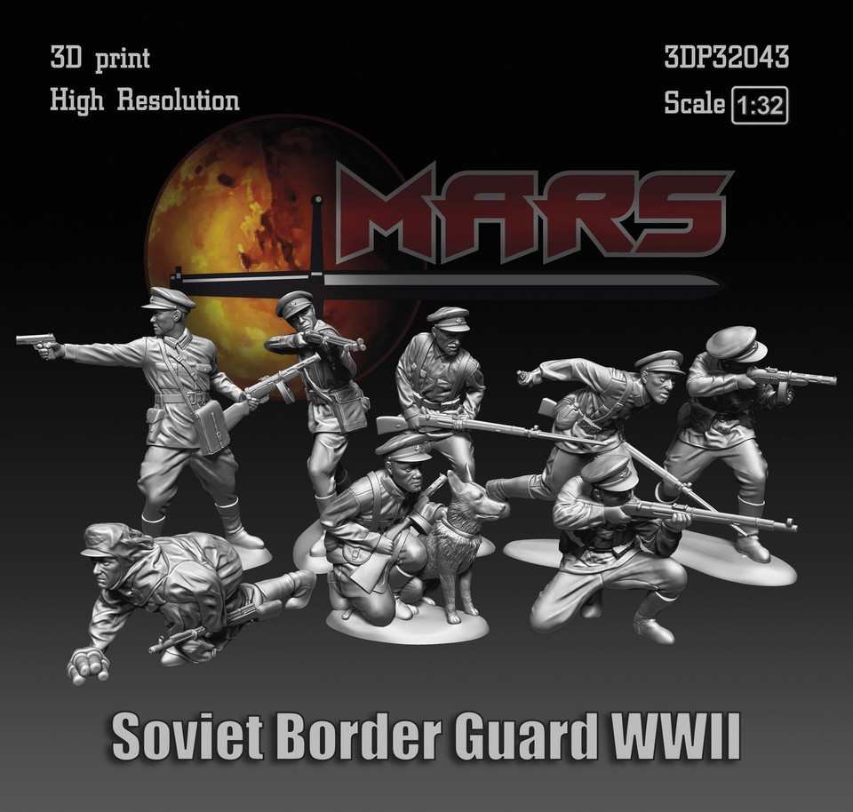 Mars Figures 3DP32043 1/32 Soviet border guard WW2 8 figures 3d Resin ...