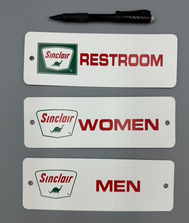 3 SINCLAIR RESTROOM Gas & Oil Service Station SIGN or KEY TAGS Vintage ...
