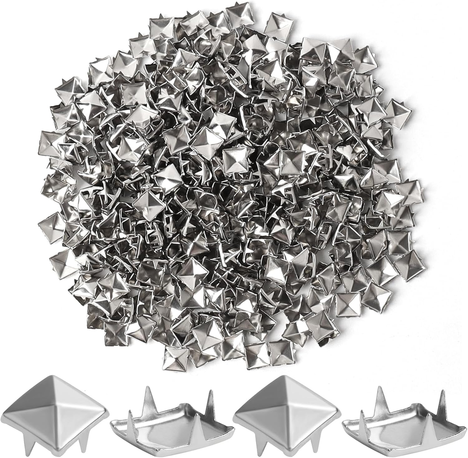 1000pcs 10mm Silver Studs Four Jaw Square Spikes for Leather Jacket Bag ...
