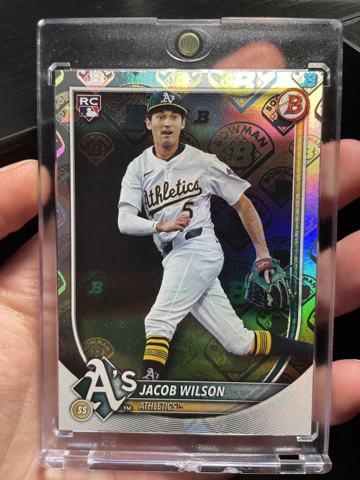 2025 Bowman Jacob Wilson Retro Logo Foil Pattern Rookie RC #9 Athletics ...