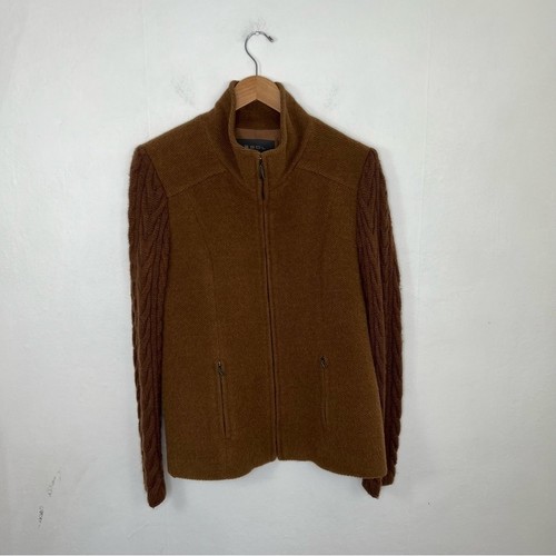 Sol Alpaca Wool Full Zip Cable knit Sweater Jacket Cardigan Camel Color ...
