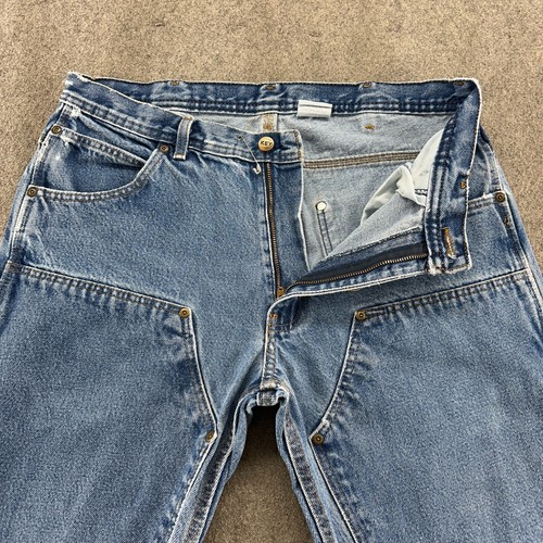 VTG Key Pants Mens 34x30 Blue Light Wash Double Knee Straight Leg ...