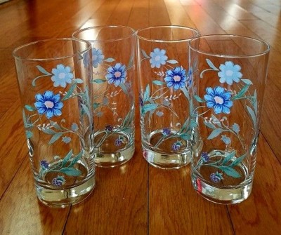 4 ONEIDA DINNERWARE AVA COOLERS 15 OZ GLASSWARE FLORAL BLUE PINK GREEN ...