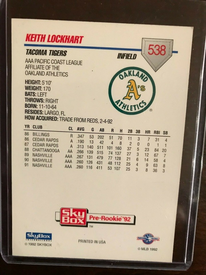 Keith Lockhart SkyBox Pre-Rookie '92 Autographed Takoma Tigers AAA ...