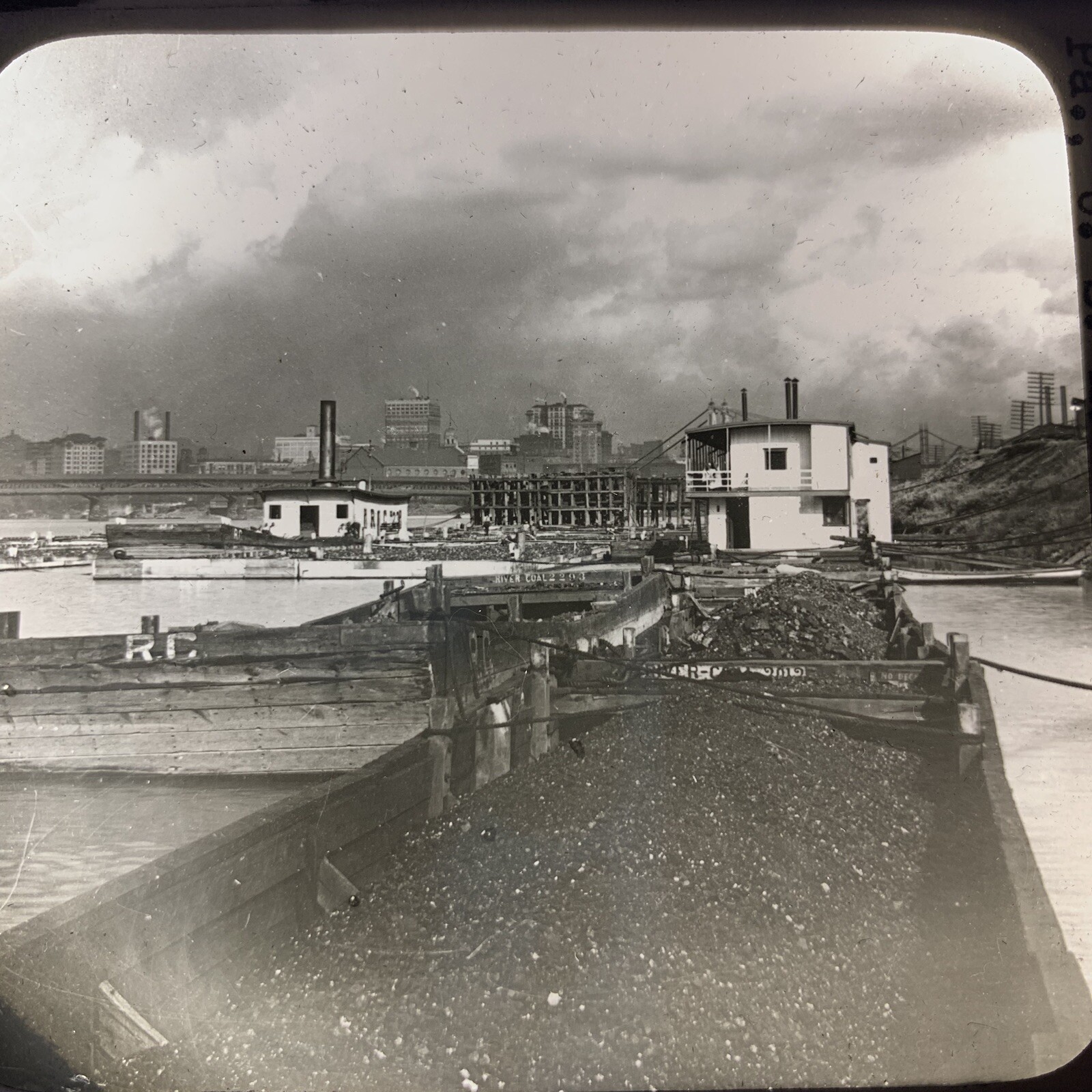 Vtg Magic Lantern Glass Slide Photo Keystone Coal Barge River Shipment ...