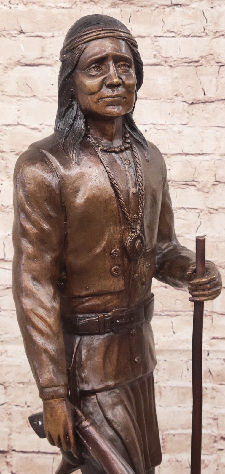 100% Solid Genuine Bronze Indian Chief Holding Riffle Gun Sculpture ...