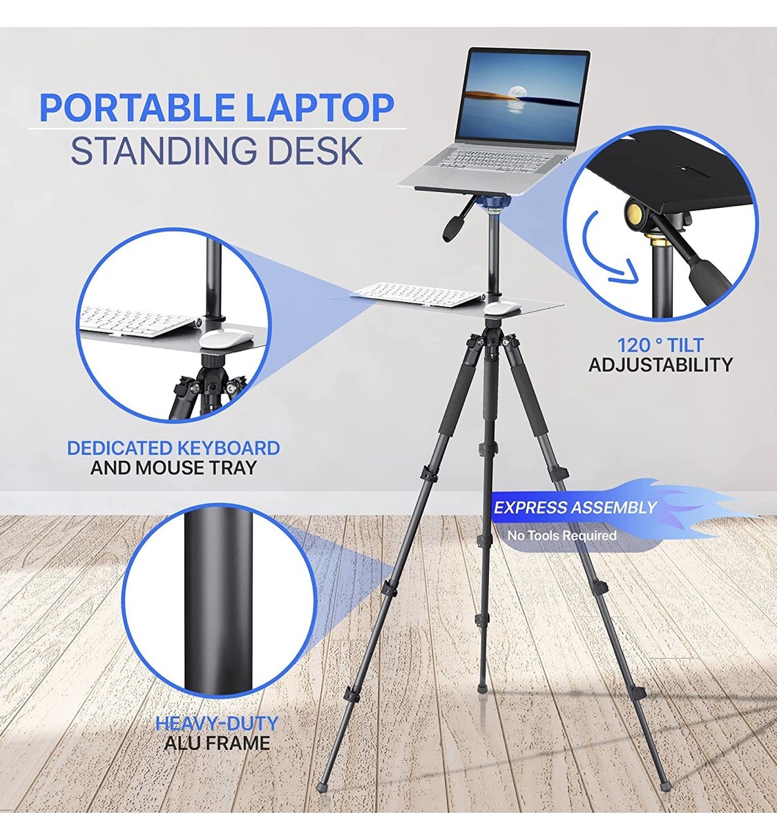 Portable Laptop Standing Desk, Adjustable Sit & Stand Height, Mobile ...