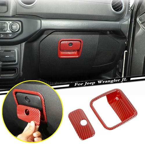 For 18-23 Jeep Wrangler JL Red Carbon Car Co-pilot Storage Box Handle ...