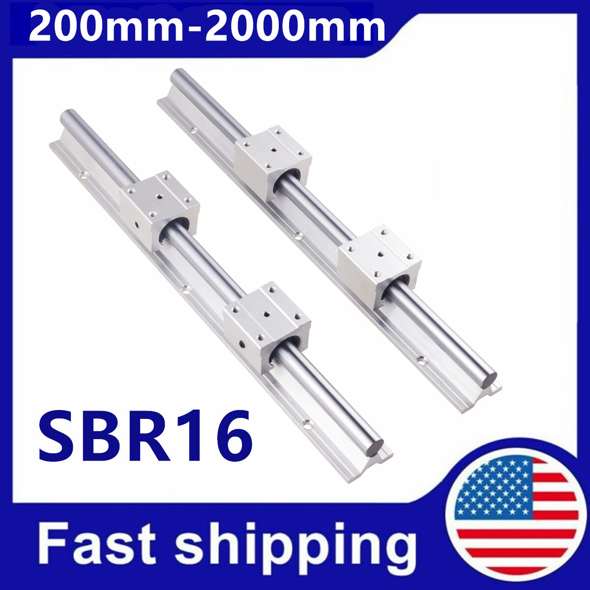 2x SBR16 300-3000mm Linear Silde Rail Guide Shaft 4x SBR16UU Bearing ...