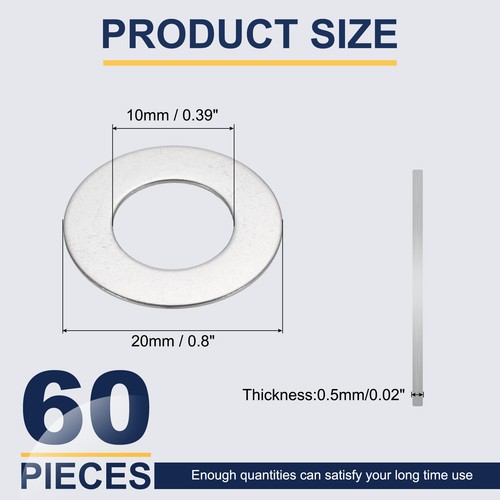 M10 Flat Washer for Screw, 60Pcs Metal Washers 10MM ID x 20MM OD x 0.5MM Thick | eBay