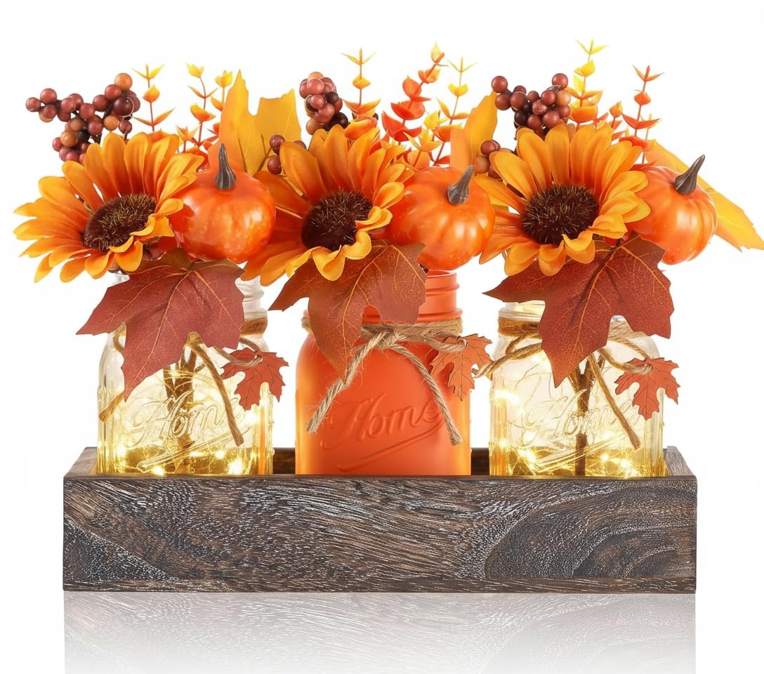 Fall Thanksgiving Table Decor, Centerpieces for Tables with Mason Jars ...