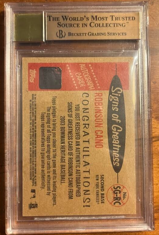 2003 Bowman Heritage Robinson Cano Rookie Autograph BGS 9.5 10 Auto ...