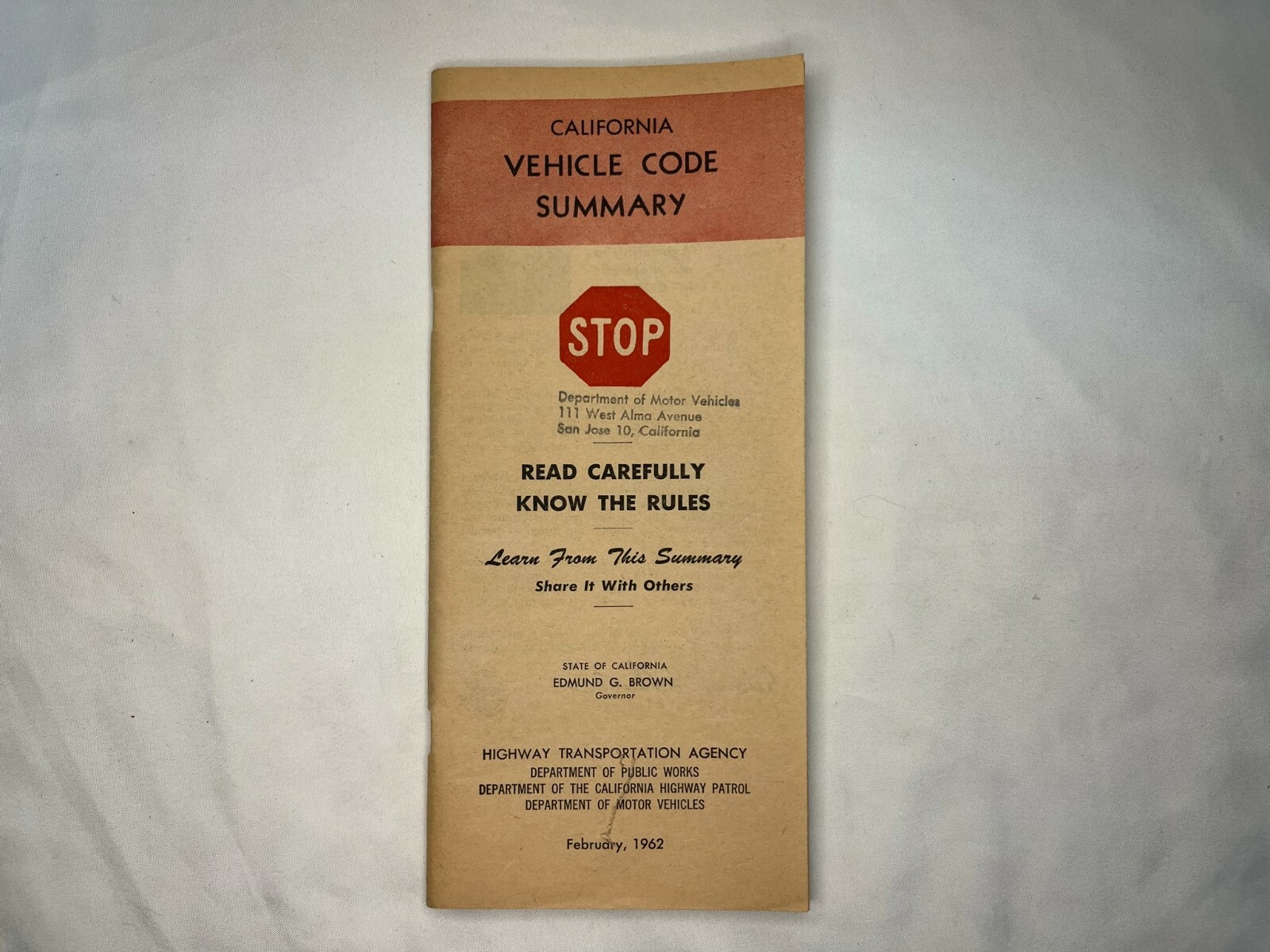 Vintage 1962 CALIFORNIA VEHICLE CODE SUMMARY BOOKLET 71p CA DMV Rules ...