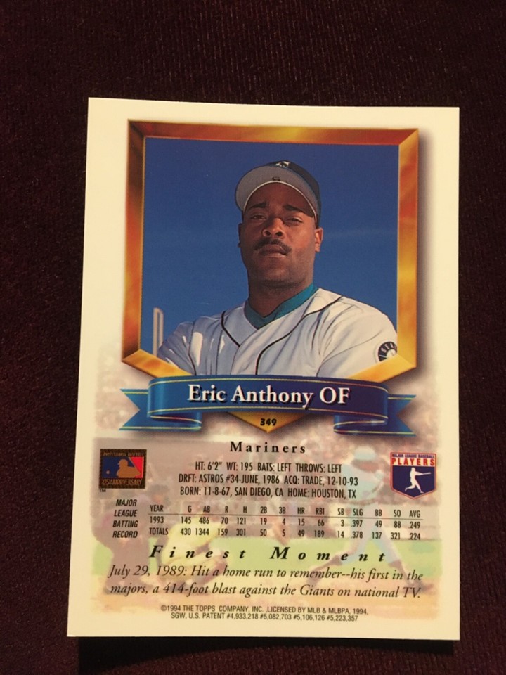 1994 Topps Finest #349 Mariners Eric Anthony Baseball Card | eBay