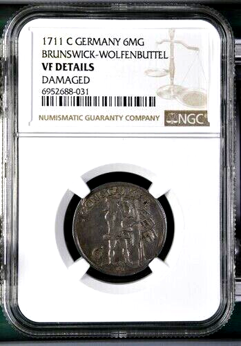 1711 C German States Brunswick Wolfenbuttel Wildman 1/6 Taler, 6 MG ...