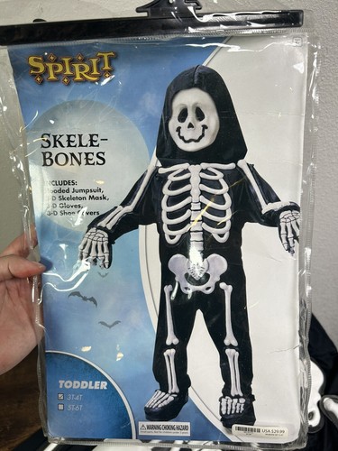 3-D Skele-Bones Skeleton Toddler Small 3T 4T Spirit Halloween Costume W ...