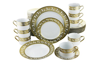 40 Piece Ceramic Gold Greek Key Dinnerware Set | eBay
