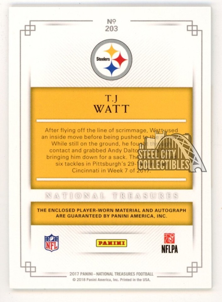TJ Watt 2017 Panini National Treasures Autograph Rookie Patch RPA Card ...