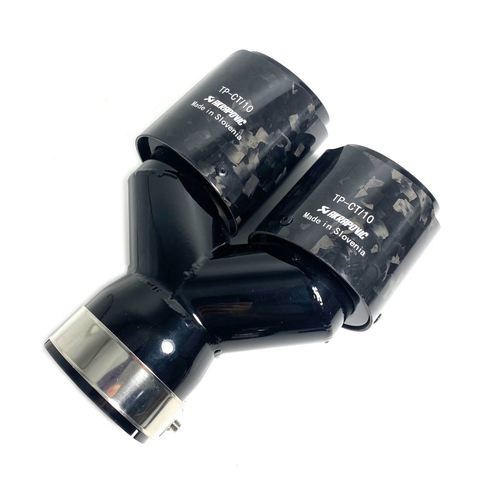 L+R Akrapovic Forge Carbon Fiber Black Exhaust Tip Dual Pipe OD:76/89 ...