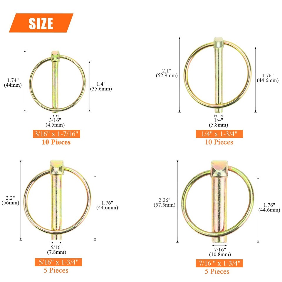 30 Pieces Heavy Duty Linch Pin Assortment Kit for Farm Tractors ...