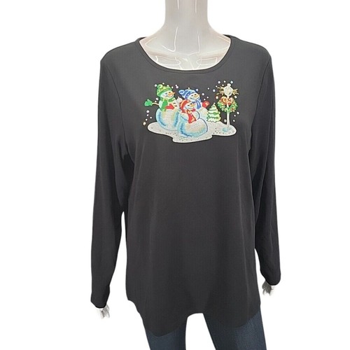 Quacker Factory Holiday Embroidery with Rhinestones Top Large Size ...