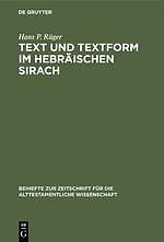 Text und Textform im hebräischen Sirach | Buch | 9783110025842 | eBay