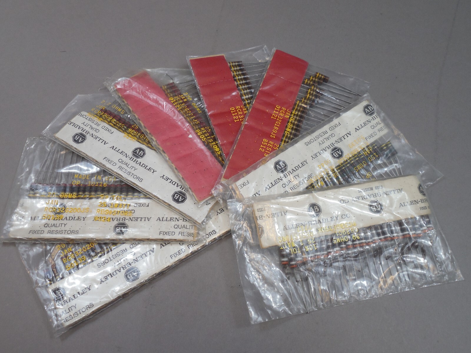 Mix Lot of 200 Allen Bradley Resistors 1 Watt 150Ω, 1Ω, 220Ω 2.2Ω 20Ω 5 ...