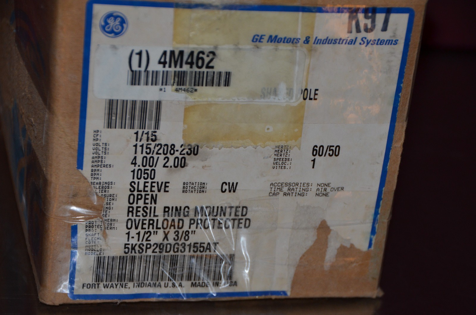 GE 5KSP29DG3155AT Direct Drive Shaded Pole Fan Blower Motor 1/15 HP ...