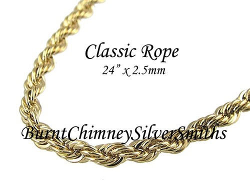 18K Gold Overlay Classic Rope Chain 24" x 2.5mm Heavy Plated GP With ...