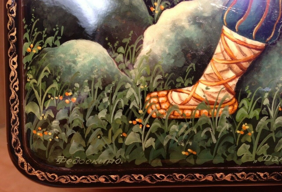 FEDOSKINO LACQUER BOX DANILA STONE FLOWER HAND PAINTED MOTHER PEARL ...