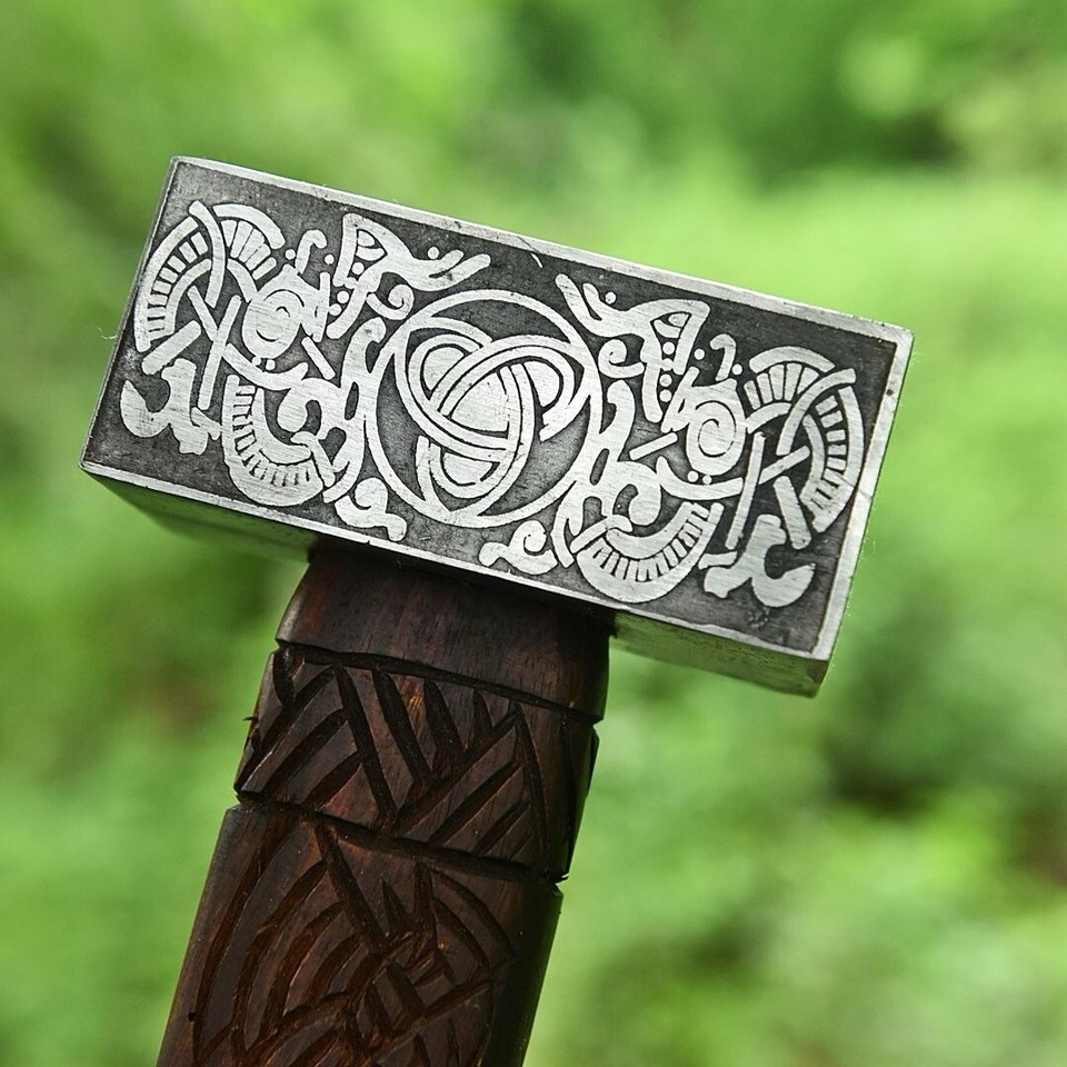 Rare Handmade Viking Battle Hammer Engrave Wood Handle Medieval War ...