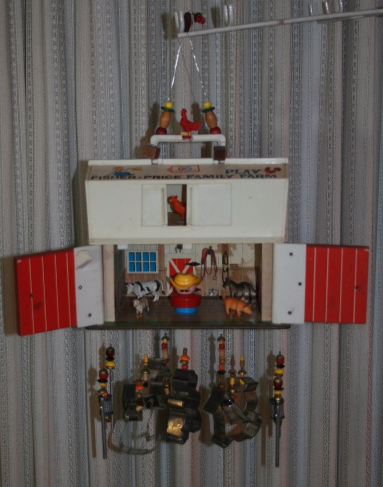 Nostalgic Vtg Farm Wind Chime Barn Toys Animals Fisher Price Farmer ...