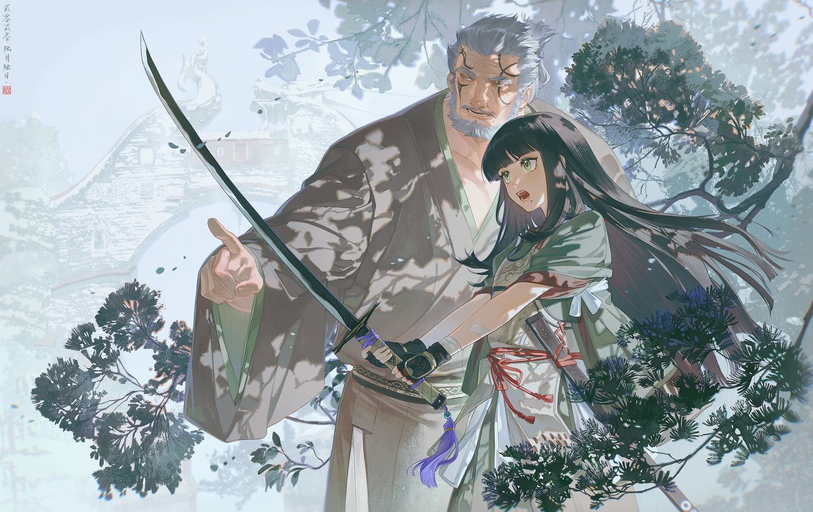 Anime katana girls boys training sensei beard weapon Playmat Game Mat ...