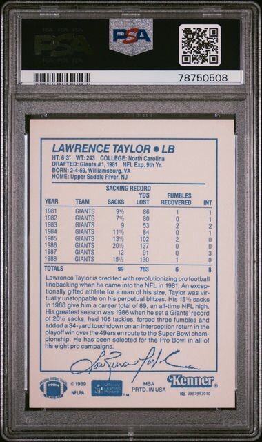 Lawrence Taylor 1989 Kenner Starting Lineup PSA 8 NM-MT New York Giants ...