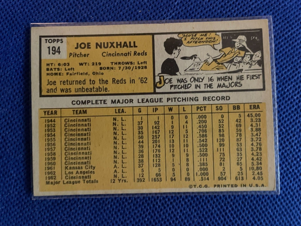 1963 topps # 194 JOE NUXHALL | eBay