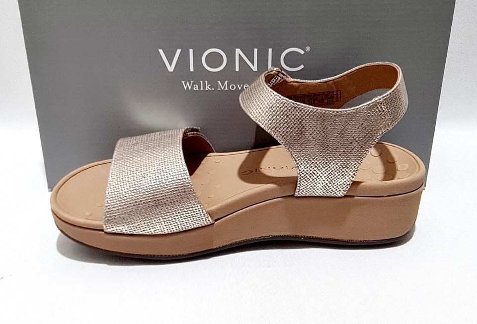 Vionic Raz Gold Orthotic Wedge Platform Sandals Wide Fit New Womens ...
