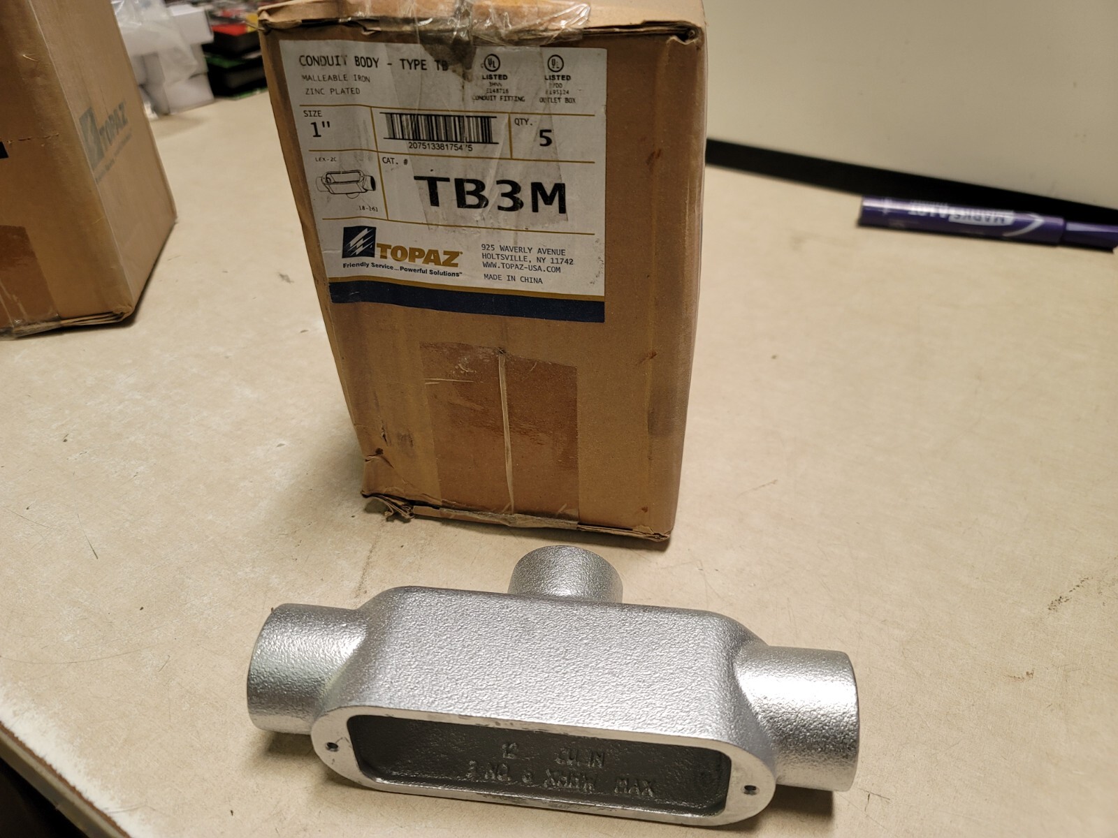 Box of 5 Topaz 1" inch Conduit Body Type YB TB3M Malleable Iron Zinc ...