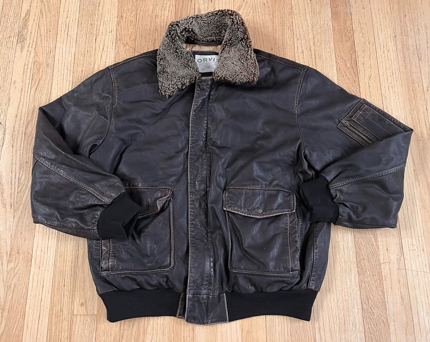 Vintage Men's Leather Orvis Bomber Jacket- Black-Mens… - Gem