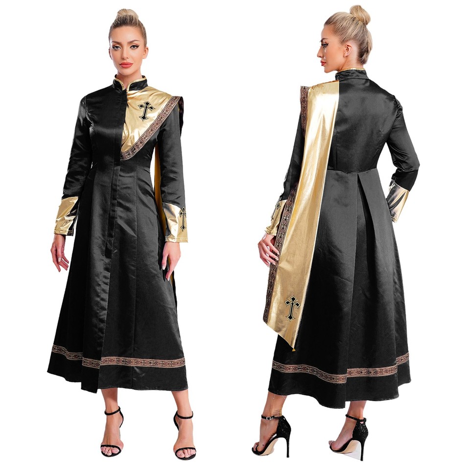 Womens Praise Dance Dress Robe Loose Clergy Maxi Dress Minister Choir ...