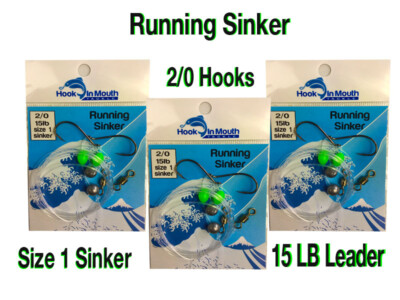 6 Running Sinker Whiting Fishing Rigs - 2/0 Octopus Hook Size 1 Sinker ...