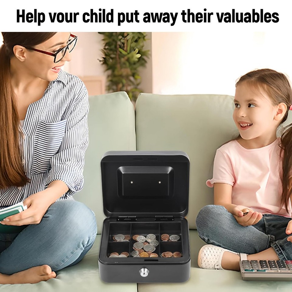 Cash Box with Lock Key and Money Tray Large Money Box for Cash Metal ...